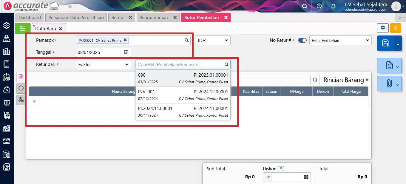 Cara membuat retur pembelian sebagian di Accurate Online | Tutorial ...