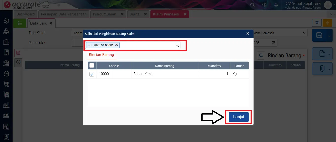 Cara menerima (barang) klaim pemasok di Accurate Online | Help Accurate