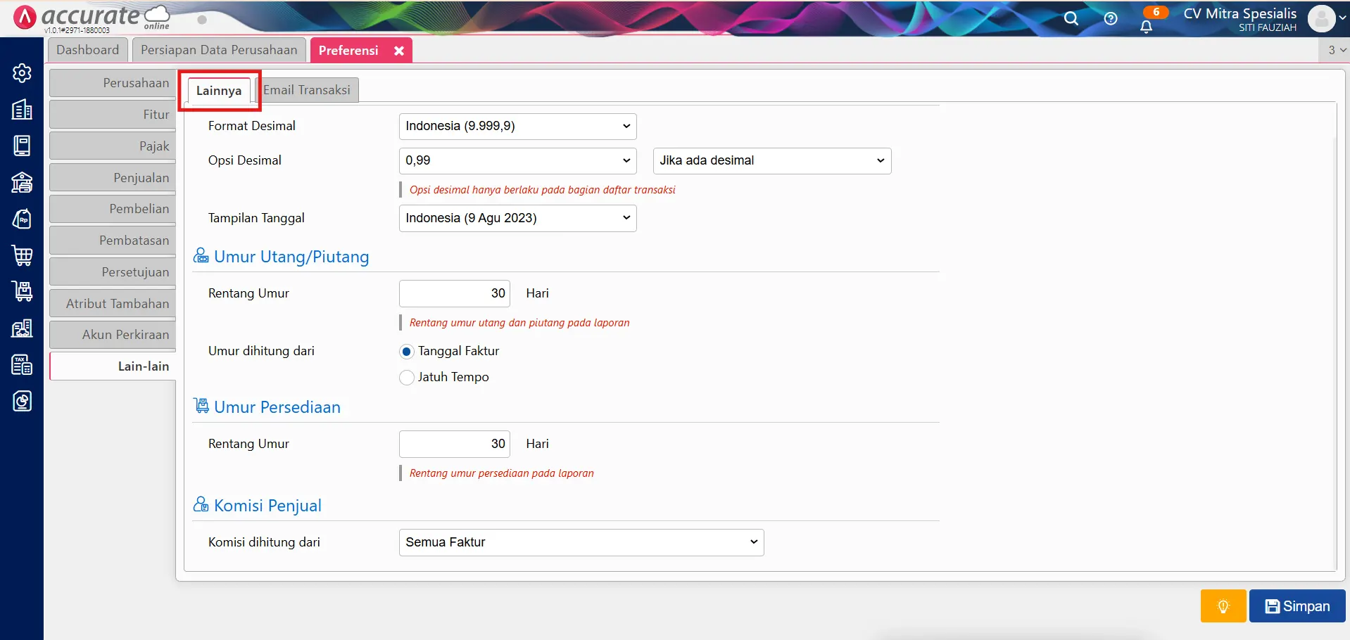 Pengaturan lain-lain di menu preferensi Accurate Online | Tutorial Accurate