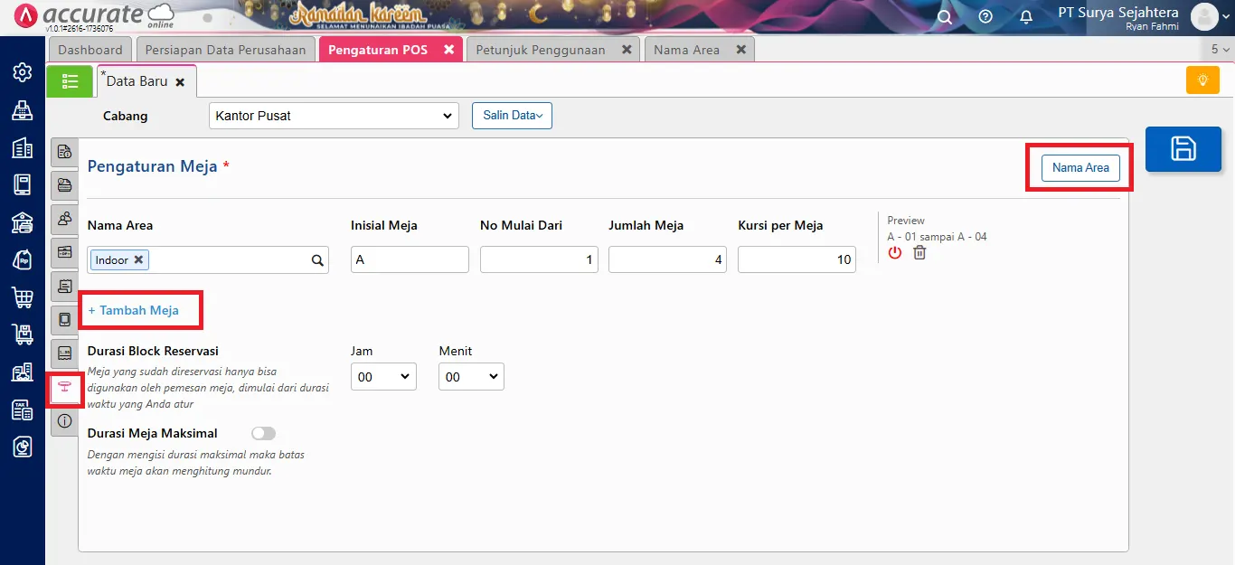 Table Management Pada Accurate Pos - Accurate Online
