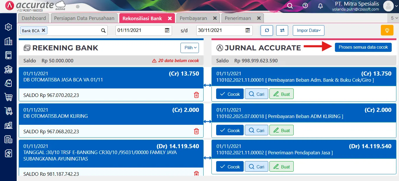 Rekonsiliasi Bank secara masssald di Accurate Online | Help Accurate